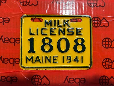 LICENSE PLATE LOT original Maine milk plate 1941 # 1808 near mint ...