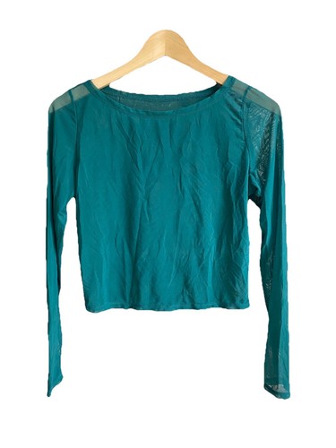 Crop Top Womens Size L Green Sheer Stretch Long Sleeve T Shirt Light | eBay