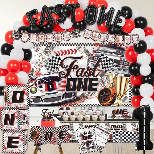 Fast One Birthday Decorations, 125 Pcs Race Car First 1st Birthday ...