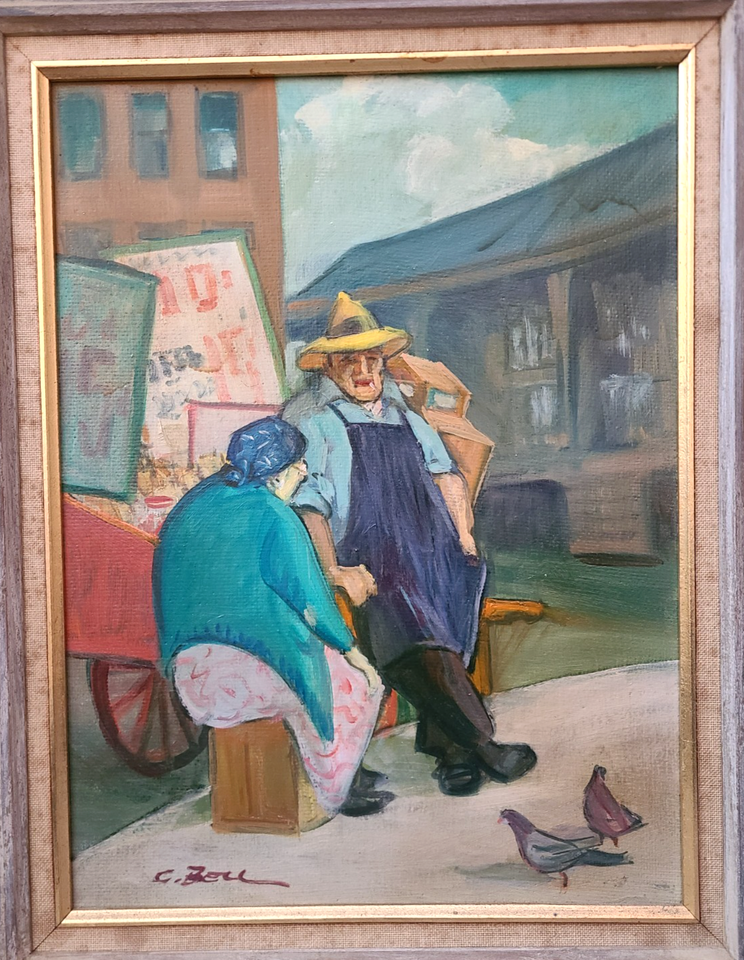American NY Ashcan Artist Cecil Bell "Peanut Vendors" Oil on Board ...