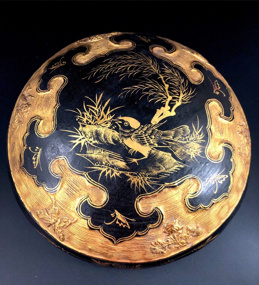 MEIJI PERIOD JAPANESE JUBAKU BAMBOO 3 TIERED BENTO BOX GOLD & BLACK ...