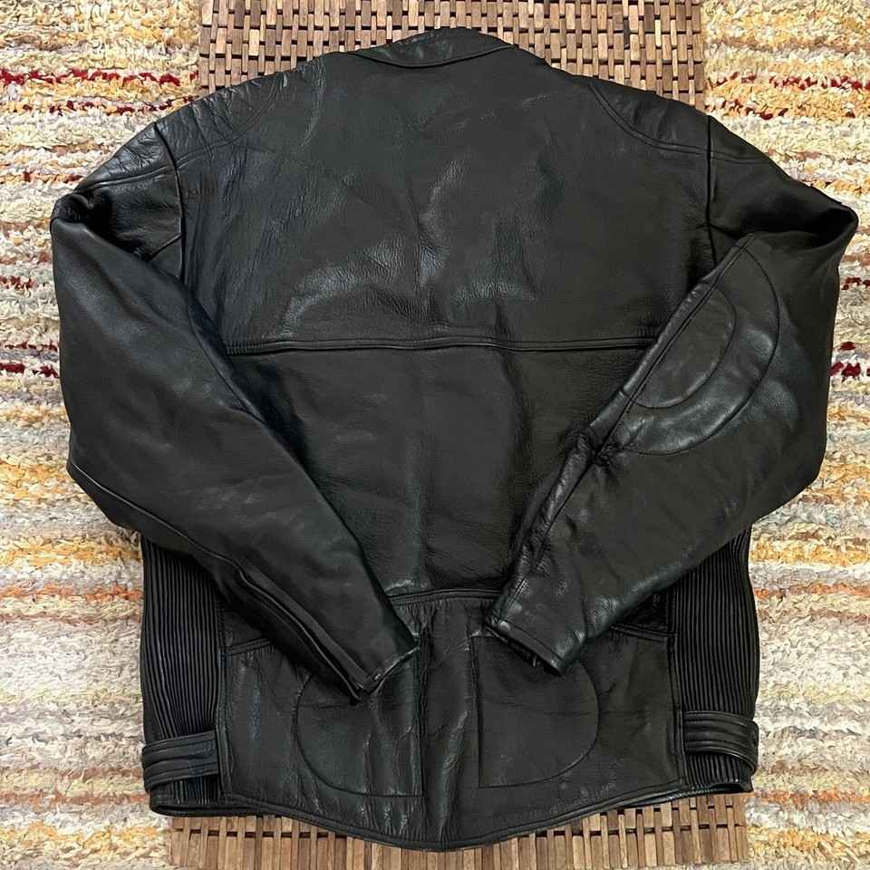 Belstaff Black Heavy Leather Double Zip Motorcycle Riding Biker Jacket ...