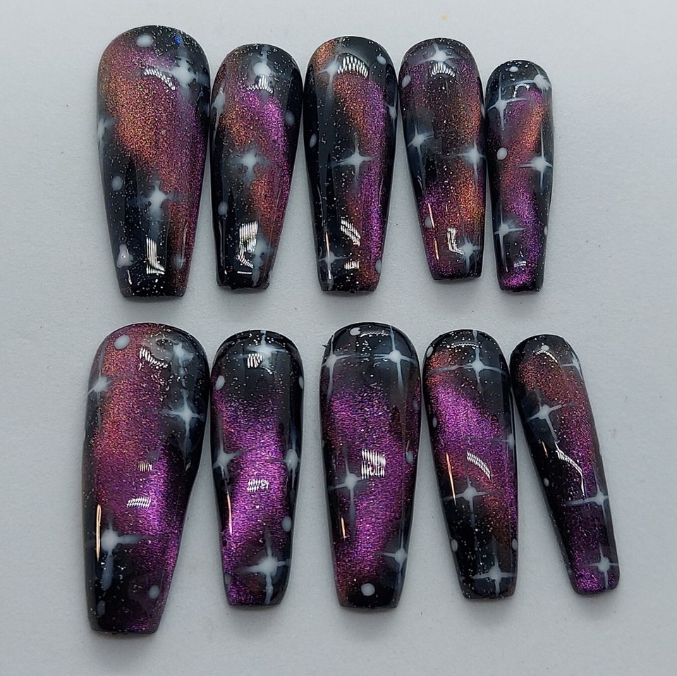 Black Galaxy Outer Space Stars Science Astronaut Moon Press on Nails ...