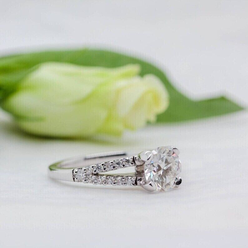 2ct Round Cut Lab-Created Diamond Spilt Shank Wedding Ring 14K White ...