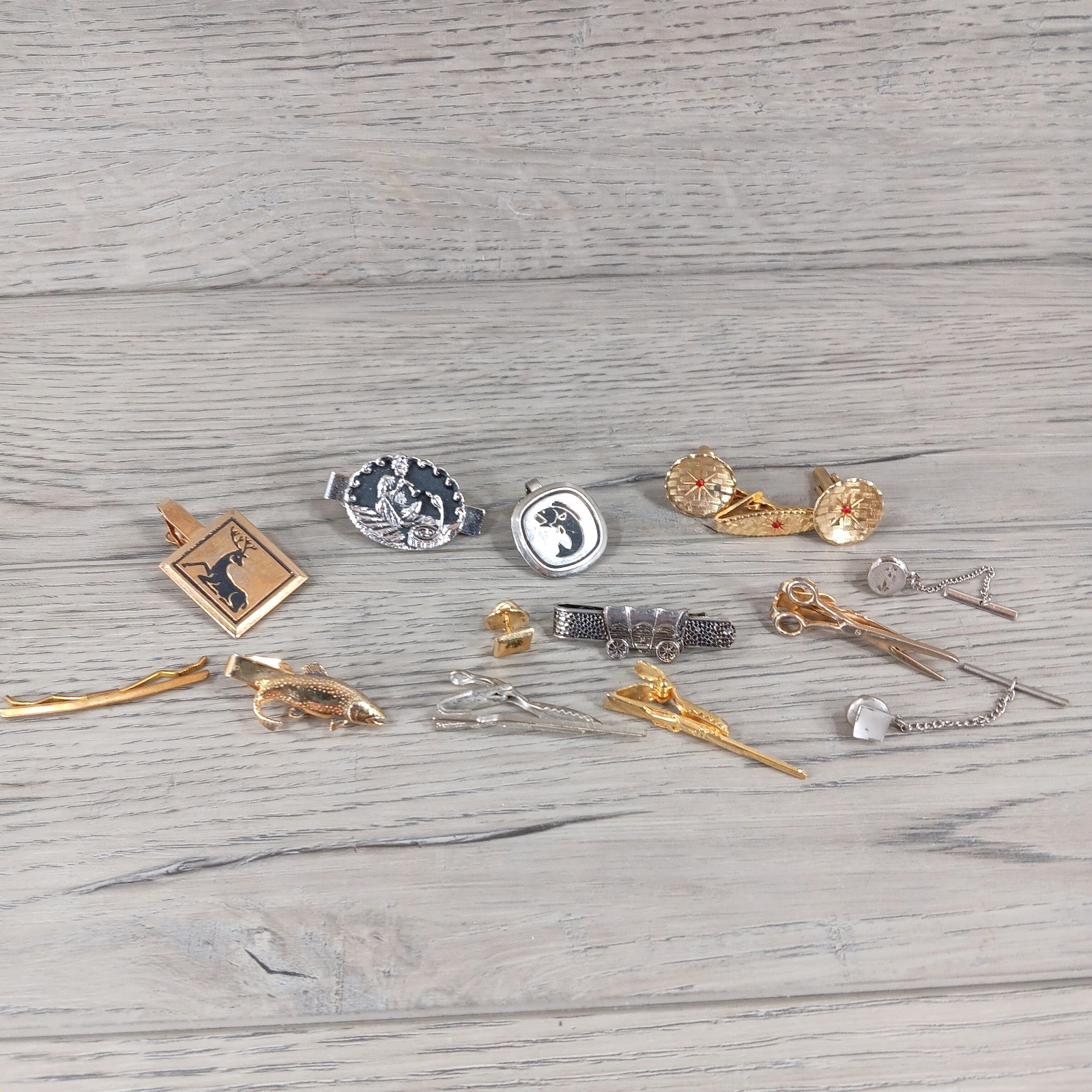 Vintage Hunting Fishing Sportsman Tie Clasps Pins Gold & Silver Tone ...