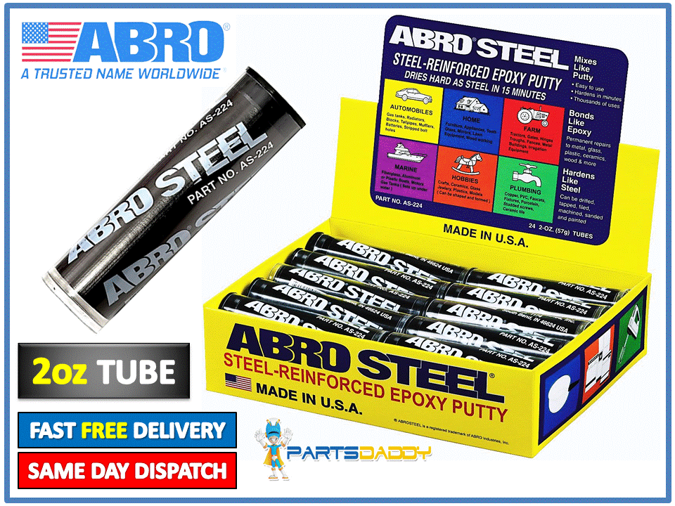 Abro Fast Metal Putty Steel QuickSteel Reinforced Epoxy Instant Repair ...
