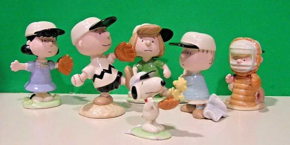 LENOX PEANUTS BASEBALL TEAM 6 piece Snoopy Peppermint Patty NEW in BOX ...