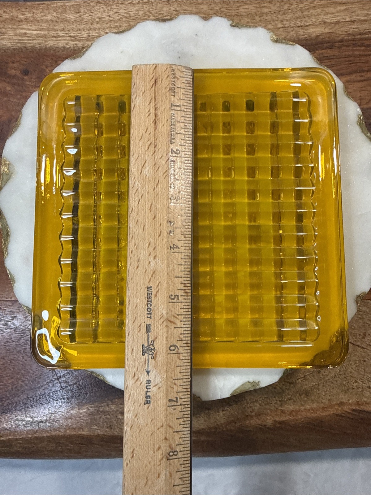 Vintage Golden Yellow Amber Glass Square Trivet Lid Glows A Little W ...