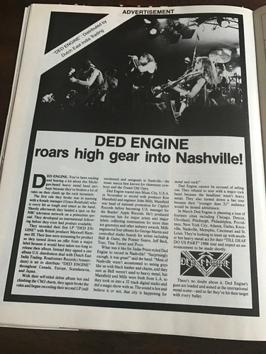 1986 VINTAGE 8X11 BAND PROMO PRINT Ad FOR DED ENGINE ROARING HIGH INTO ...