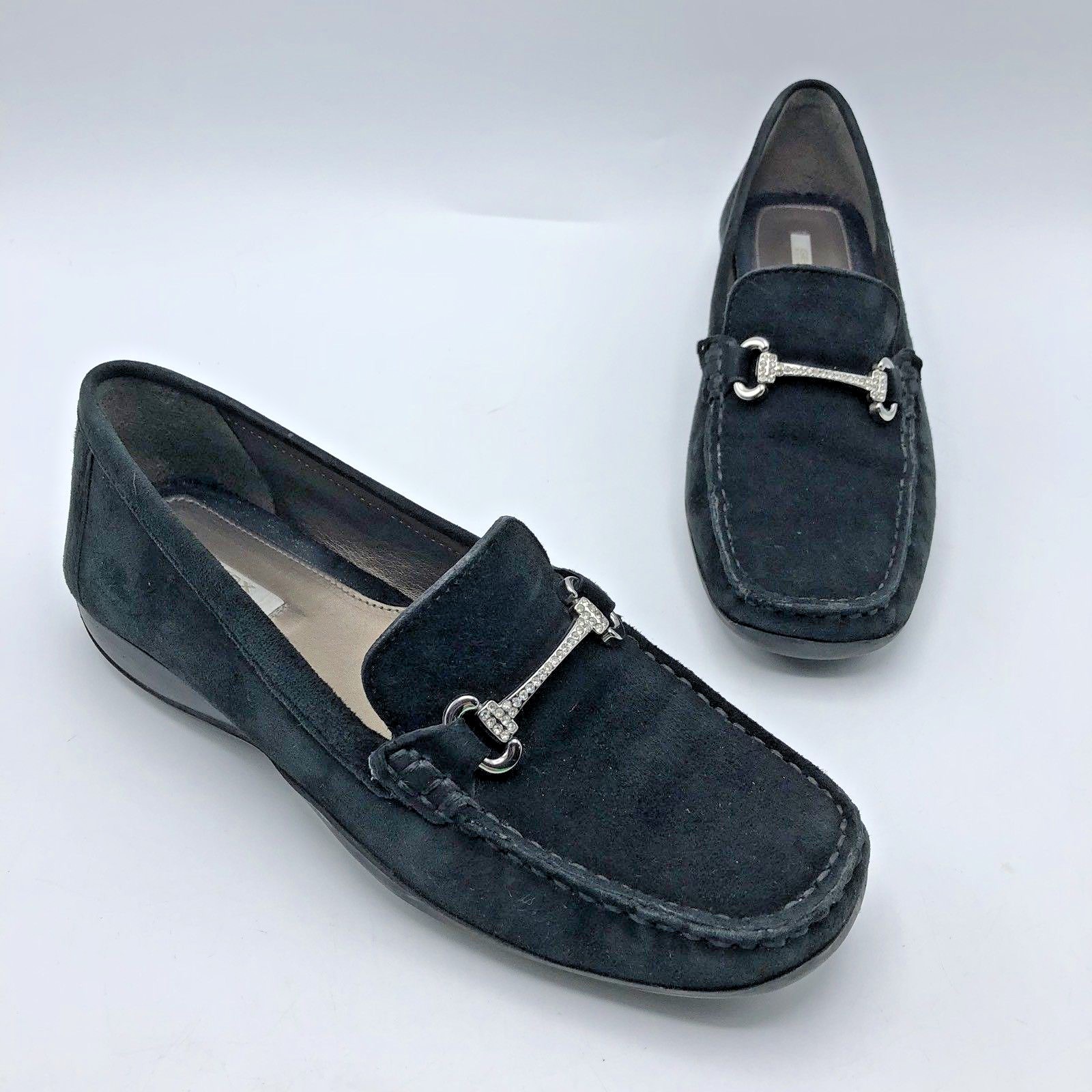 GEOX Respira Women Black Suede Jewel Horsebit Loafer Shoe Size 8 EUR 38 ...