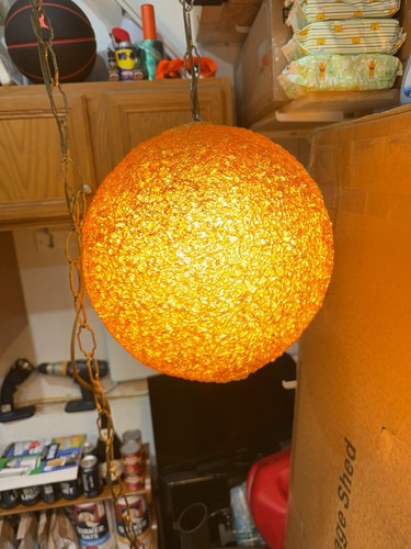 Vntg MCM ORANGE Spaghetti Spun String Lucite Hanging Swag Lamp 1960's ...