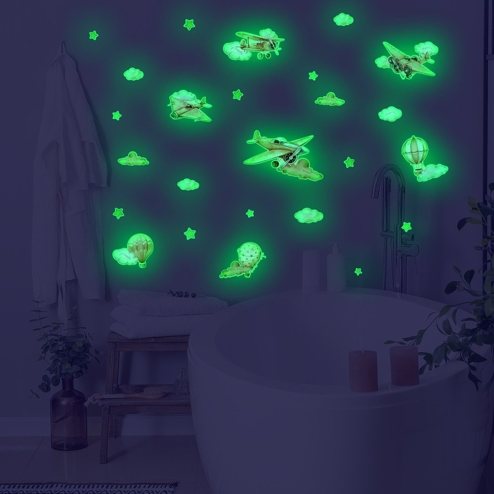 Glow Wall Stickers Glow-in-the-Dark Cartoon Airplane Design Peel-and ...