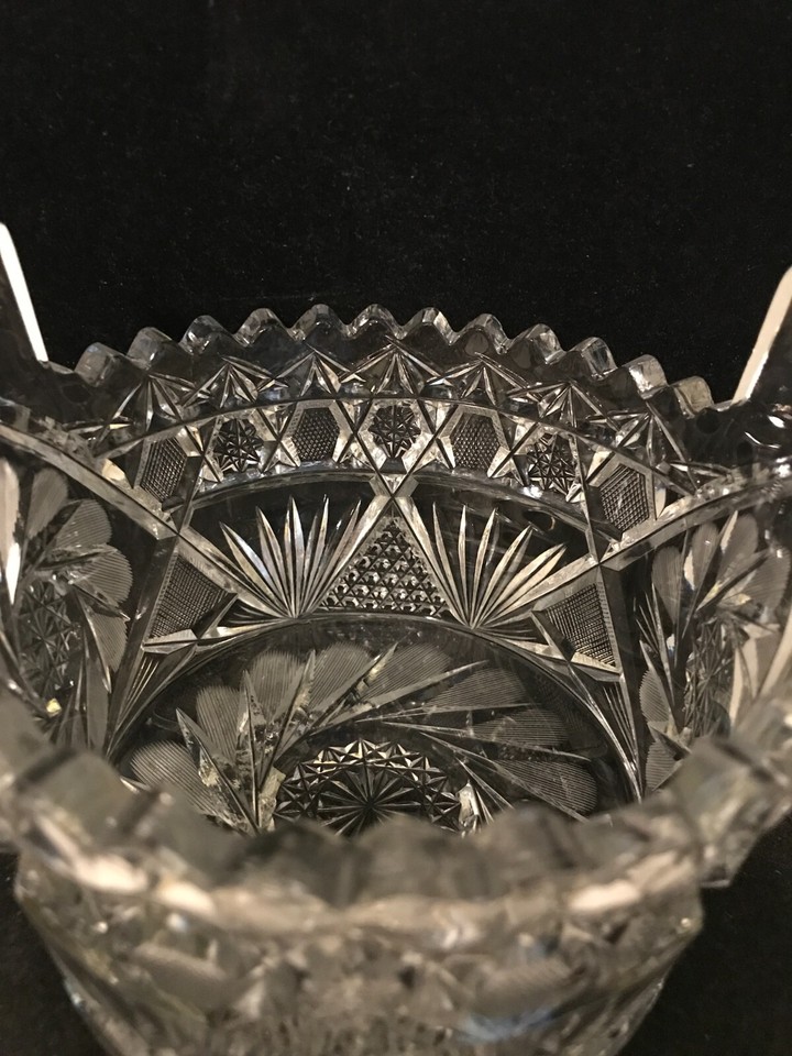 VINTAGE AMERICAN BRILLIANT ABP CUT GLASS ICE BUCKET HOBSTARS FANS AND ...