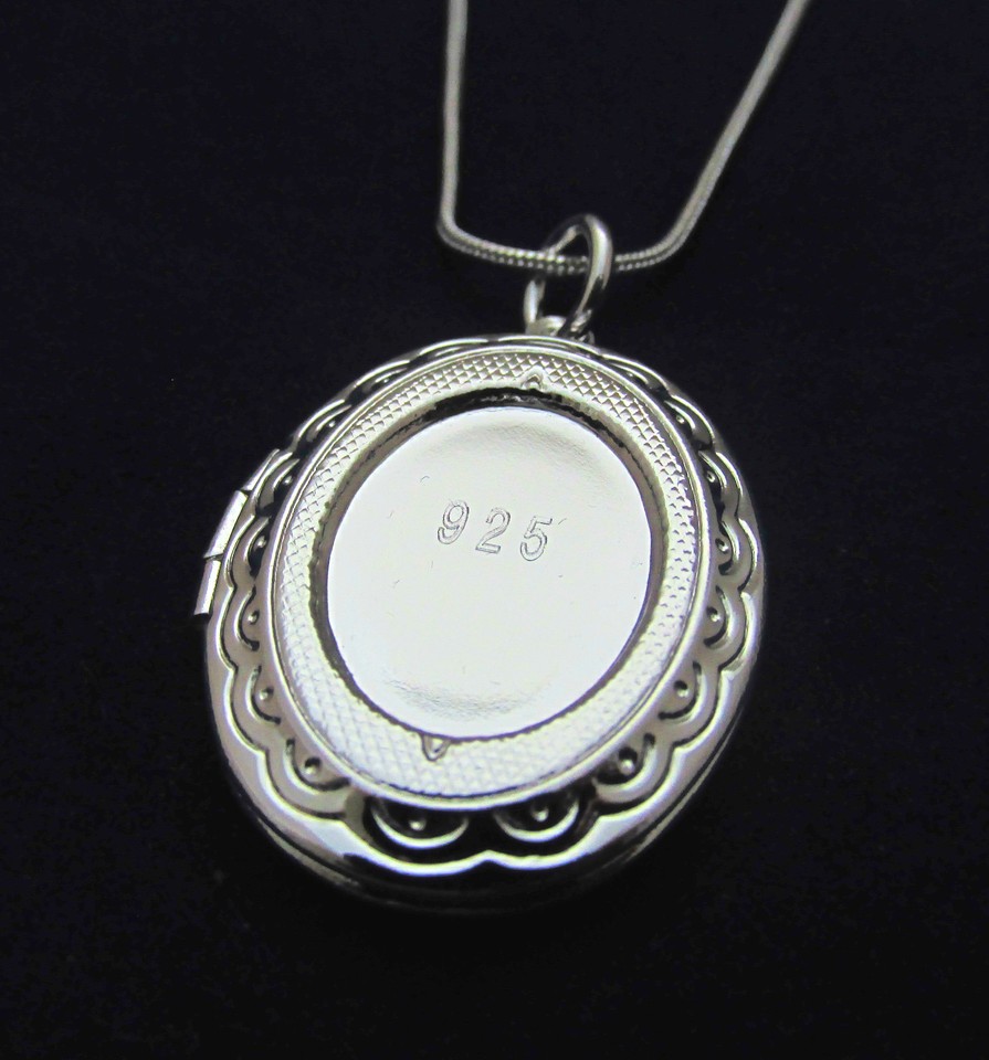 Sterling Silver Oval Locket Pendant Necklace Photo & 18" Snake Chain ...