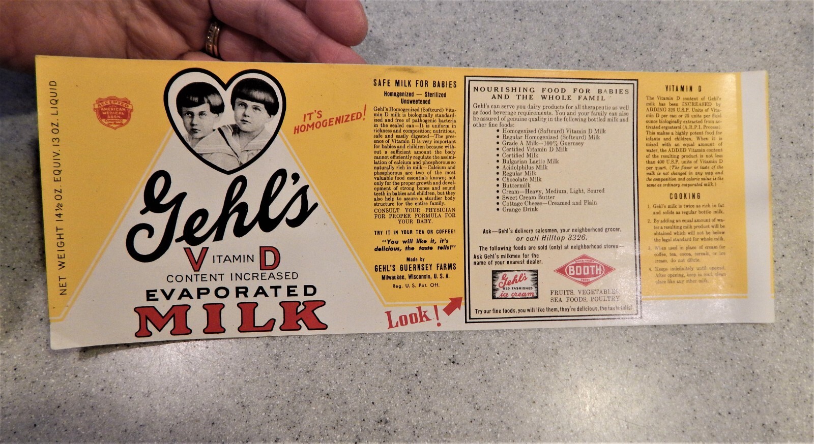 Gehl's Evaporated Milk - Gehl's Guernsey Farms Milwaukee, Wi - Full ...