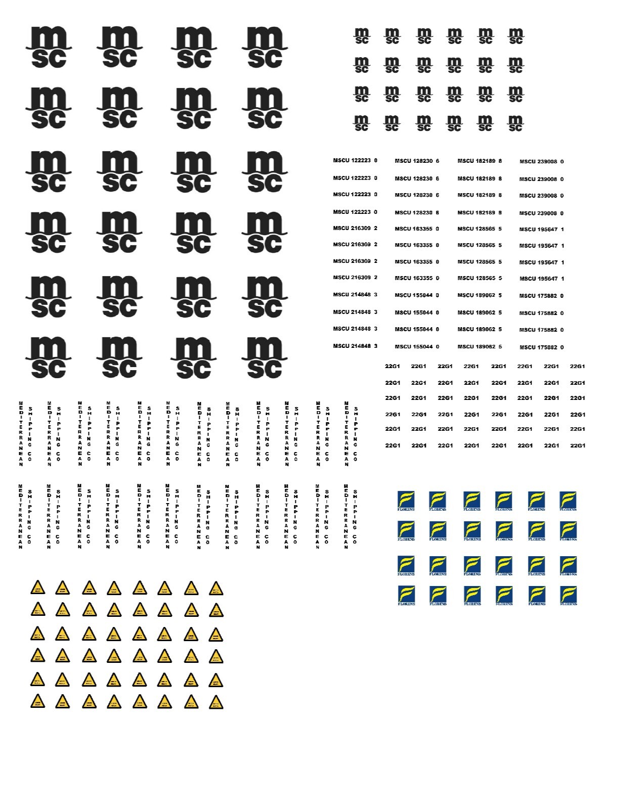 HO Scale 20' Container Decals. " MSC " | eBay