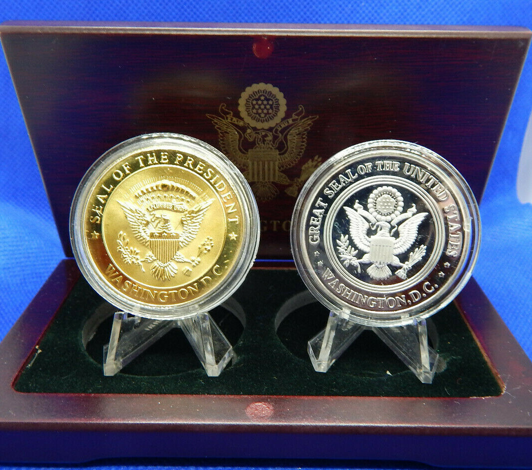 THE WHITE HOUSE CHALLENGE COINS ~ONE GOLD~ONE SILVER ~ IN A SPECIAL ED ...