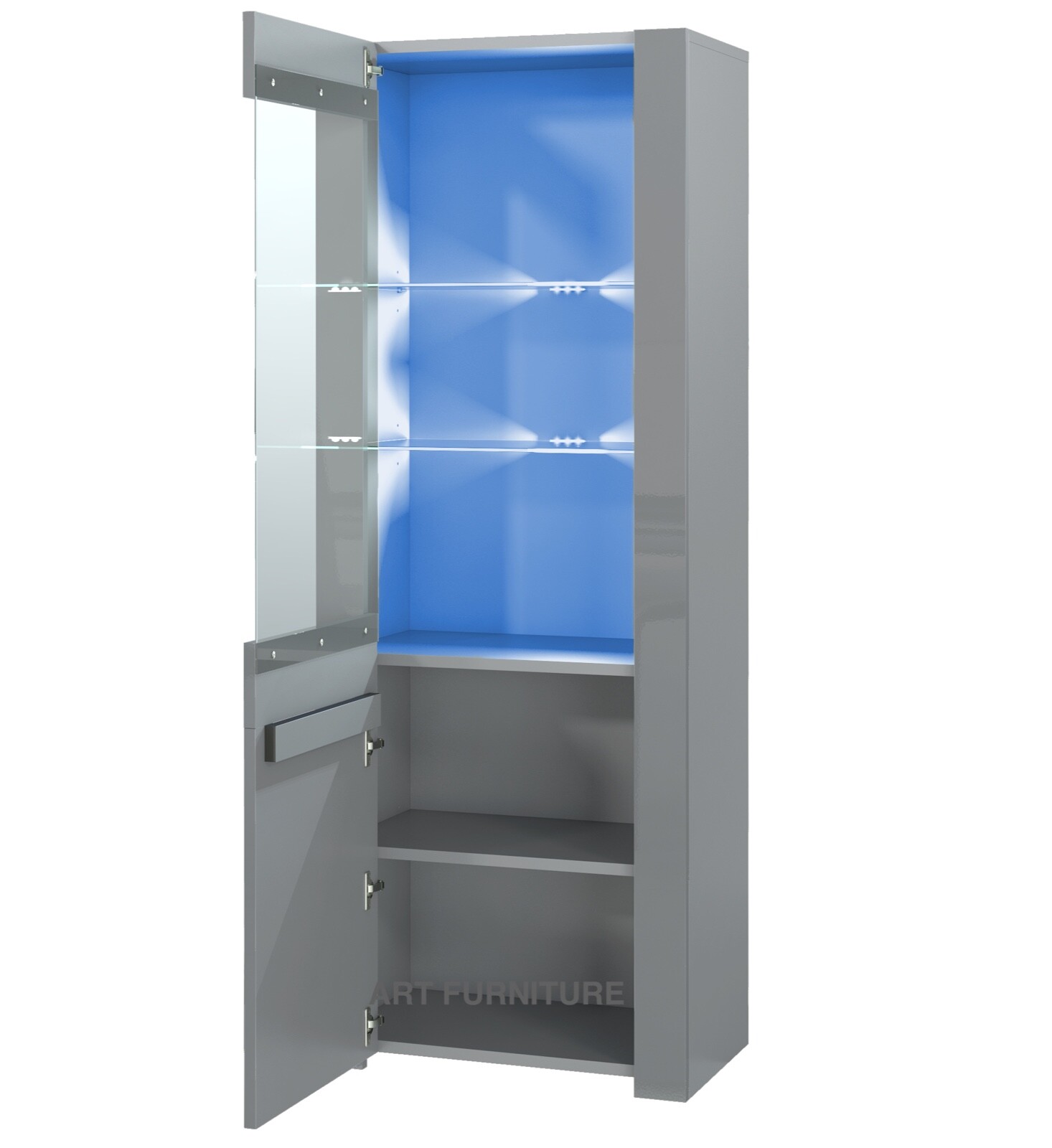 Grey Display Cabinet Modern High Gloss &Matt Cupboard LED Lights Milano ...