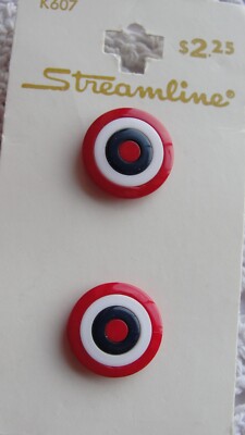 Vintage Buttons Red White Blue Target Bulls Eye Ringer Buttons '90 NOS ...
