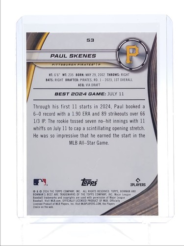 PAUL SKENES 2024 BOWMAN'S BEST ROOKIE BASEBALL PIRATES A RC Q1940 | eBay
