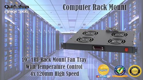 19" 1RU Rack Mount 4x Fan Tray With Temperature Control High Speed ...