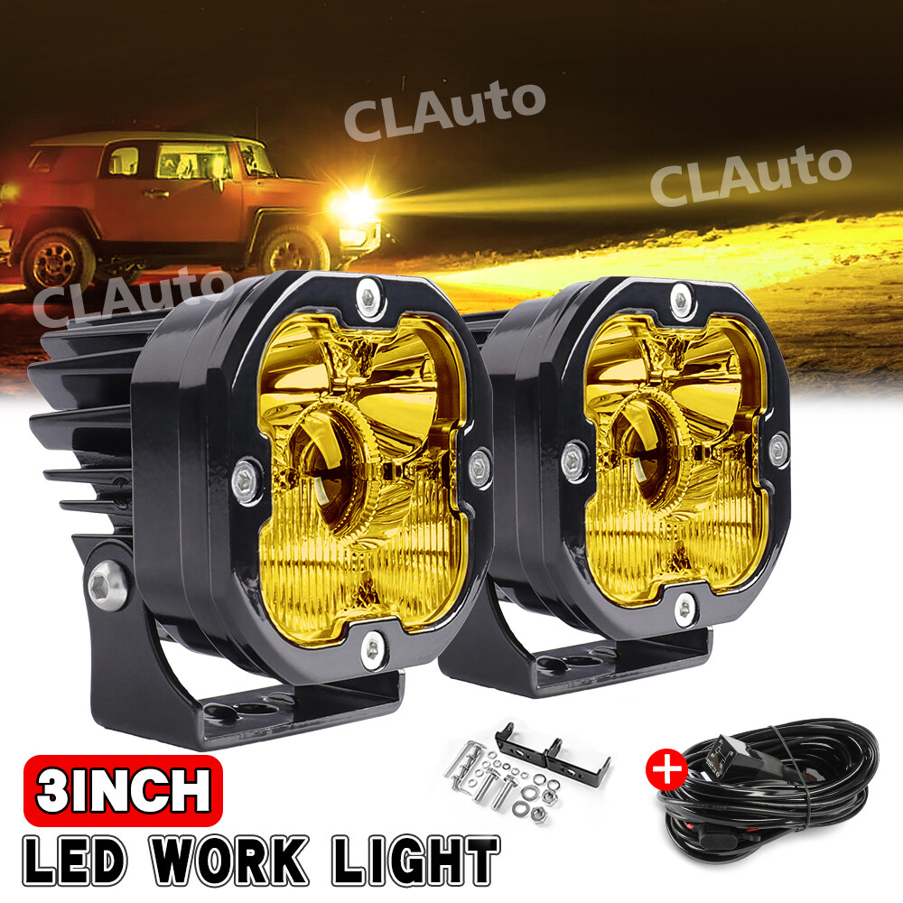 2x Laser 3"inch LED Work Light Amber Spot Flood Combo Pods Offroad ...