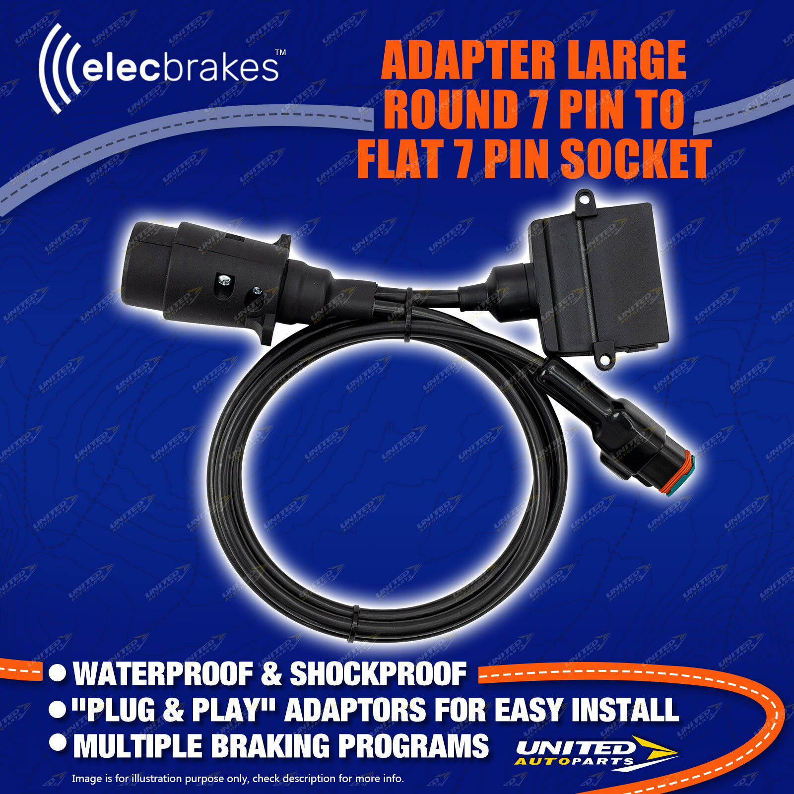 Elecbrakes Plug and Play Adapter Large Round 7 pin to Flat 7 pin Socket ...
