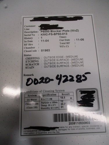 AMAT 0020-42285 P5000 Blocker Plate WxZ, 107005 | eBay