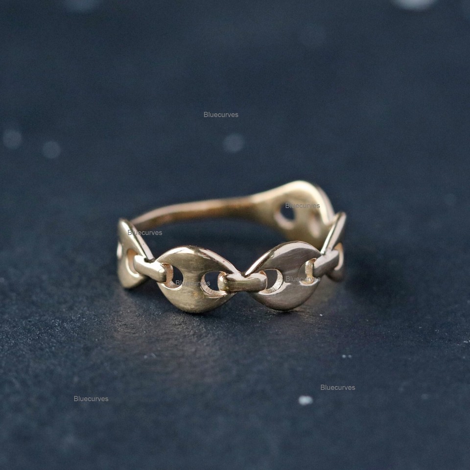 18K Solid Yellow Gold Mariner Link Ring-Solid Gold Plain Oval Chain ...
