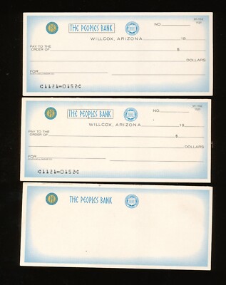 D20 - LOT OF THE PEOPLES BANK WILLCOX ARIZONA BANK CHECKS, PARTLY USED ...