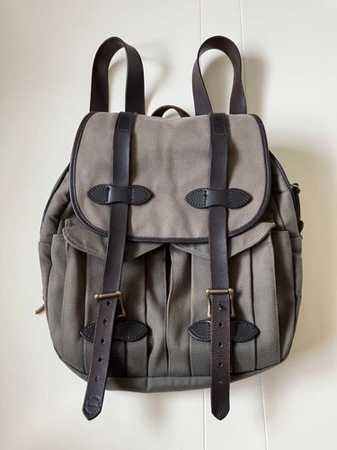 Vintage Filson Rugged Twill Rucksack Backpack Gray Canvas Leather Made ...