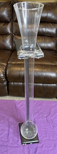 Vintage Blown Glass Tall Yard of Ale Beer Bong with Wood Stand Possibly ...