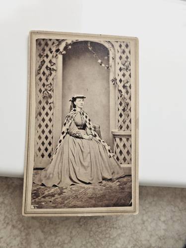 CDV Cabinet Photo Elegant 1860's Lady Sitting by Pergola Wears Hat ...