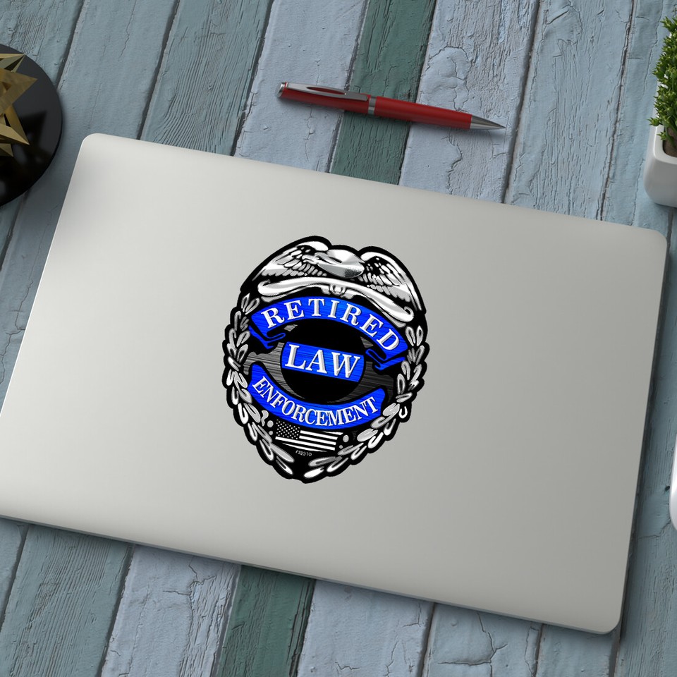 Retired LAW ENFORCEMENT Badge Sticker Thin Blue Line Bumper Vinyl Decal ...