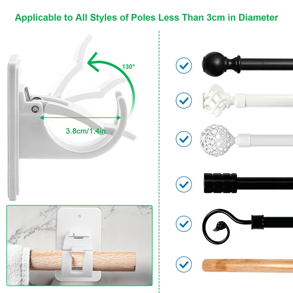 4/8x Self Adhesive Hang Curtain Rod Hooks Holder Adjustable Window ...