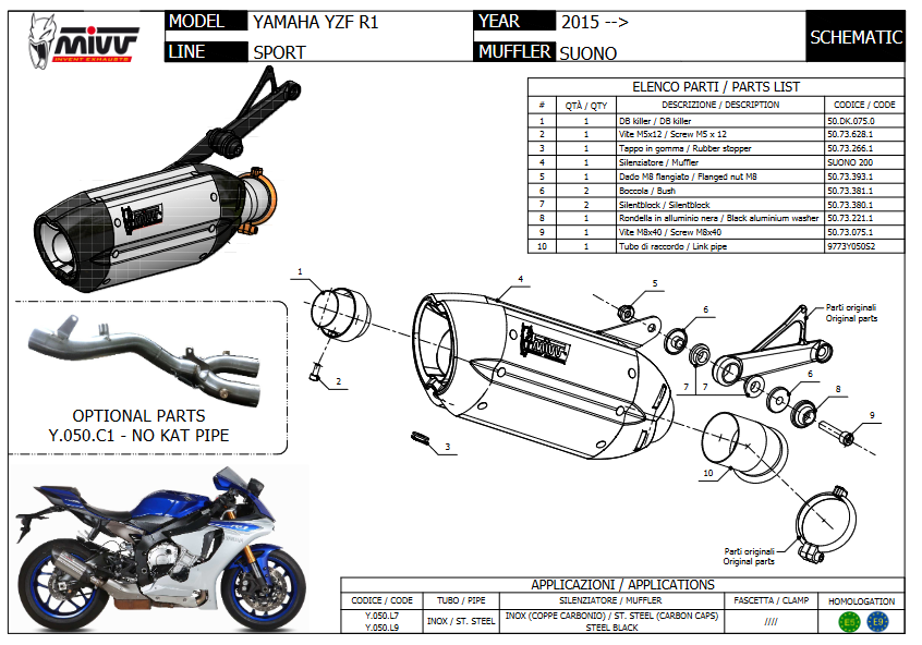 Mivv Yamaha R1 2015 Yzf 1000 Pot D' Echappement Moto Silencieux Suono ...