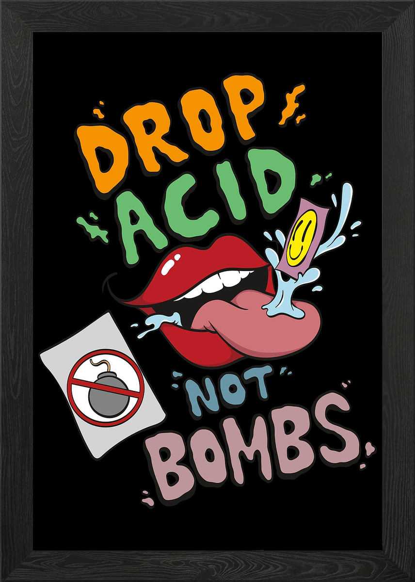 Drop Acid Not Bombs Trippy Framed Wall Art Poster Canvas Print Picture ...