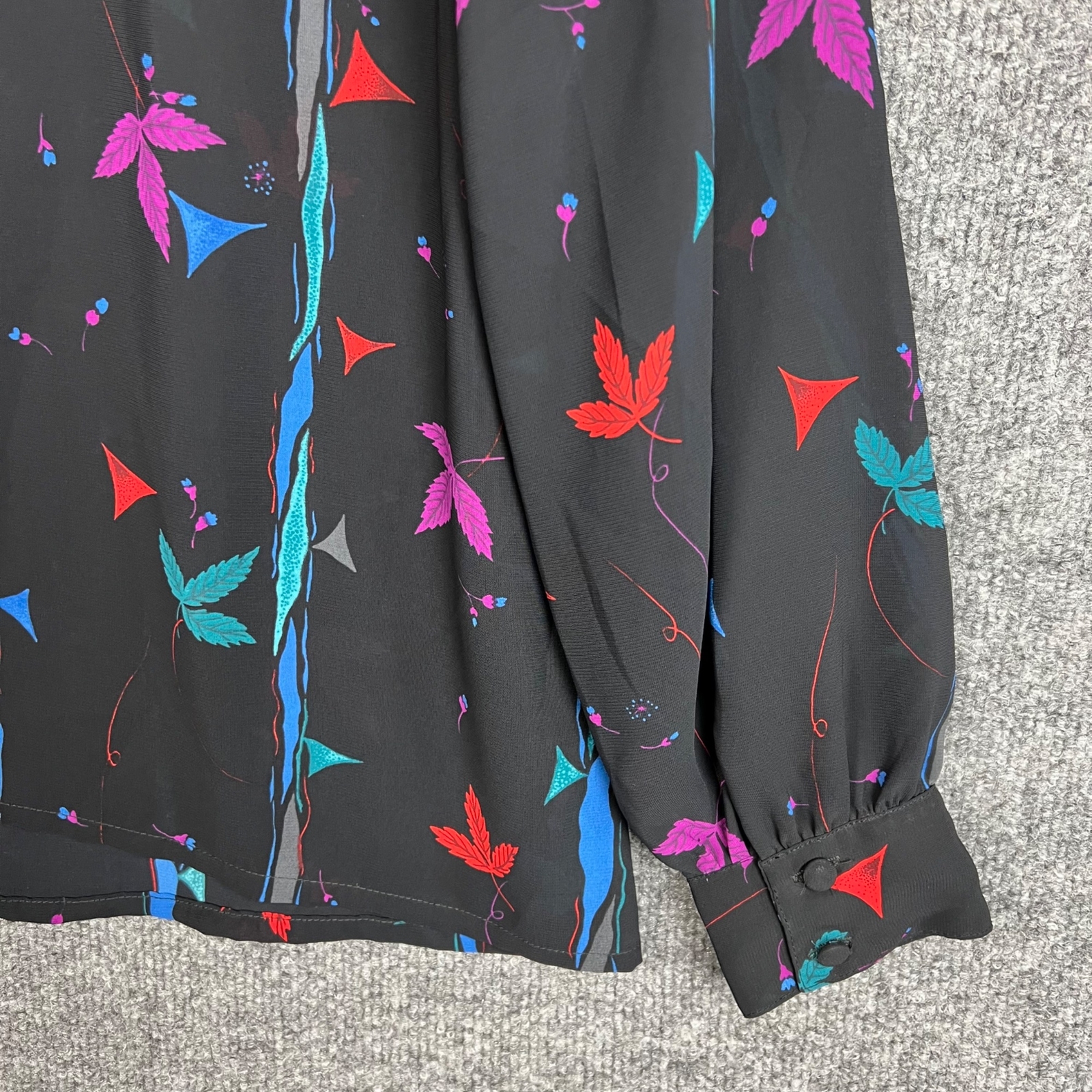 Vintage 80s Tan Jay Blouse Sheer Black Purple Green B… - Gem