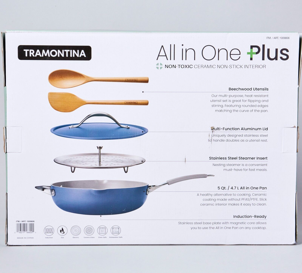 BRAND NEW Tramontina 5-Quart All-In-One Ceramic Non-Stick Pan, Blue. | eBay