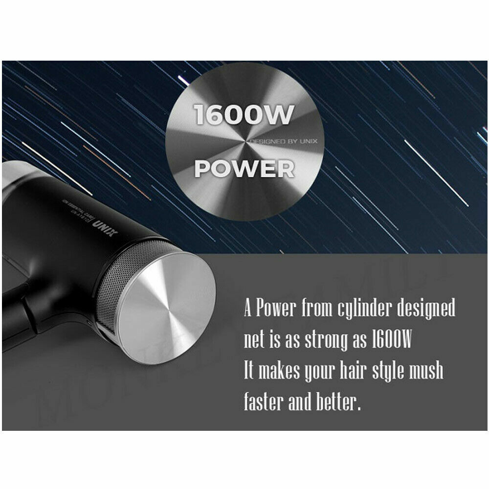 UNIX Un-a1610 1600w Metal Matte Black Hair Dryer Ion Ceramic 220v for ...