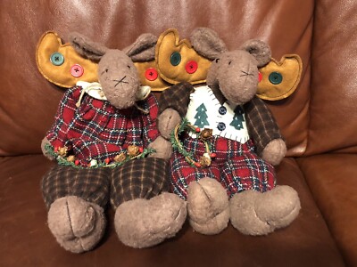 Vintage Plush Plaid Christmas Moose Set Decor ITR | eBay