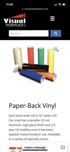 Visual Workplace Cardinal Red Vinyl 16” X 50’ 20-1600-1650-623 | eBay