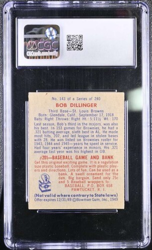1949 BOWMAN #143 BOB DILLINGER CGC 6 EX/NEAR MINT RC ROOKIE 5560 | eBay