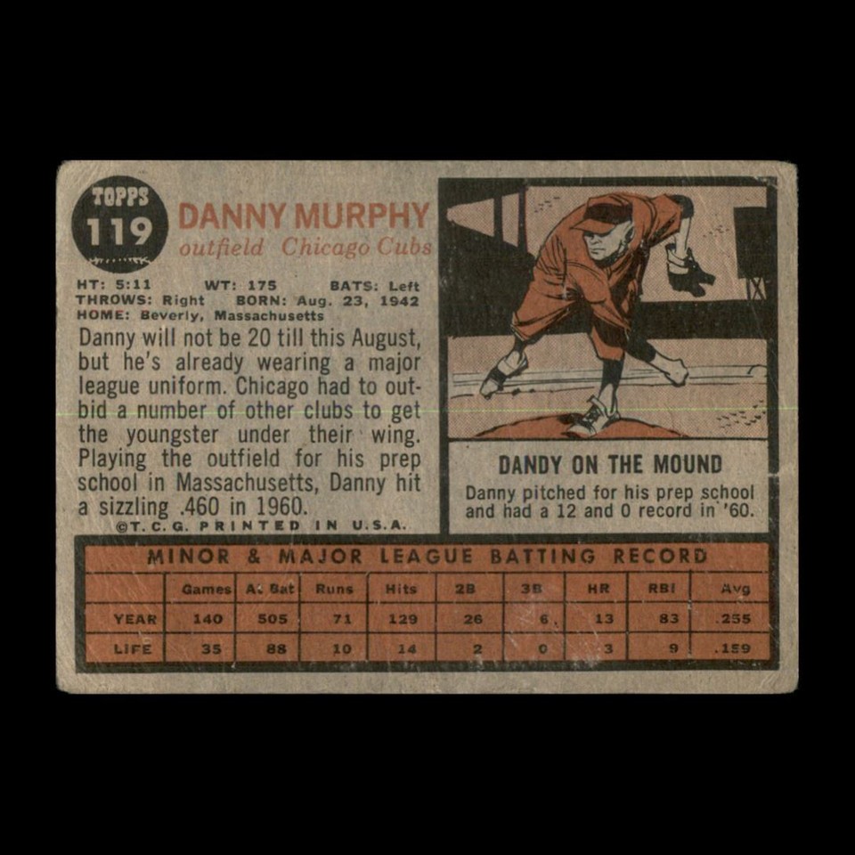 Danny Murphy 1962 Topps Chicago Cubs #119 Vintage Set Filler! 2 | eBay