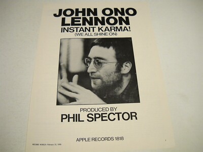 JOHN ONO LENNON Instant Karma original APPLE Records 1970 RW Promo ...