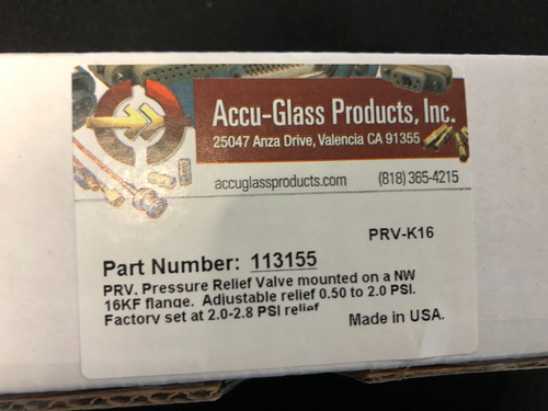 ACCU-GLASS Products 2.0 PSI PRV Pressure Relief Valve NW 16KF flange | eBay