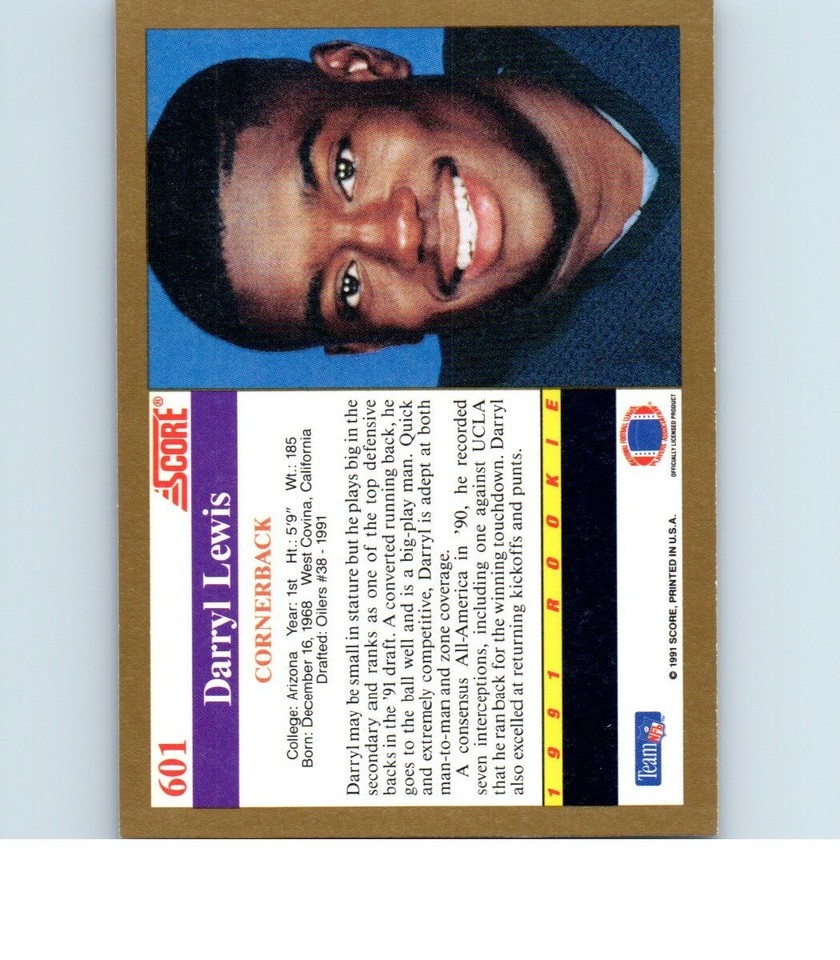 1991 Darryl Lewis Rookie Oilers 601 Score Football Trading Card | eBay