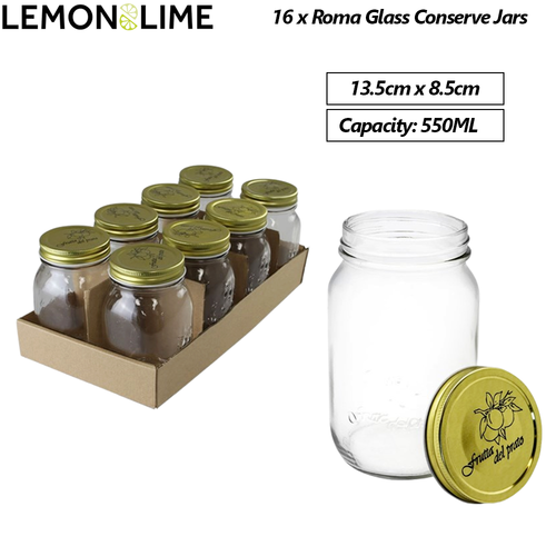16 x Glass Conserve Jar Gold Lid Food Lolly Jam Storage Preserve ...