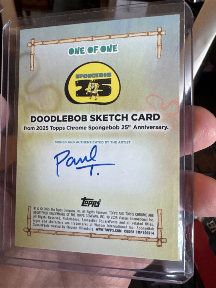 2025 SpongeBob Doodlebob 1/1 Sketch Card Paul Tibbit Artist Topps ...