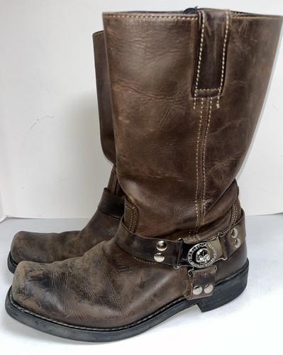 Harley Men’s Brown Harness Skull Side Zip Riding Boot 91312 Size 13 | eBay